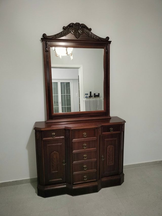ΜΠΟΥΦΕΣ σιφονιέρα σετ με καθρέφτη, από μασίφ ξύλο με σκάλισμα, σε ...